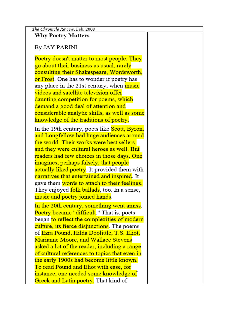 Why Poetry Matters by Parini | PDF | Poetry | T. S. Eliot