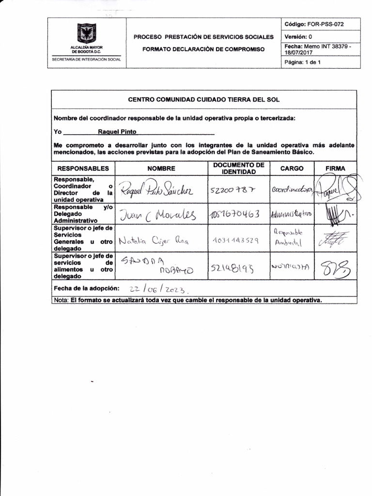 For Pss 072 Declaracion Plan Saneamiento Junio 2023 | PDF
