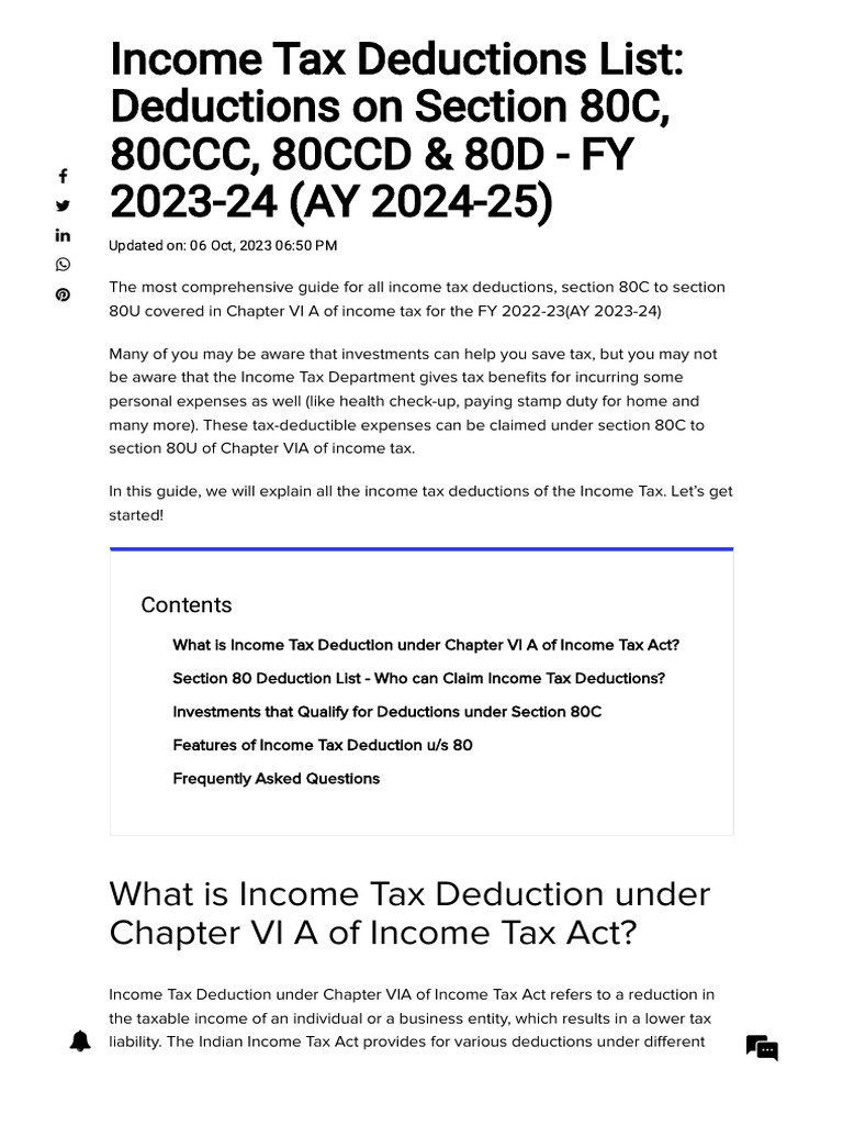 Income Tax Deductions List - Deductions On Section 80C, 80CCC, 80CCD ...