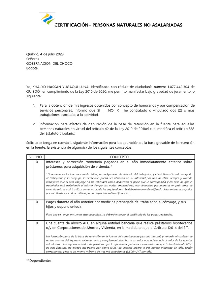 Formato de Persona Natural | PDF