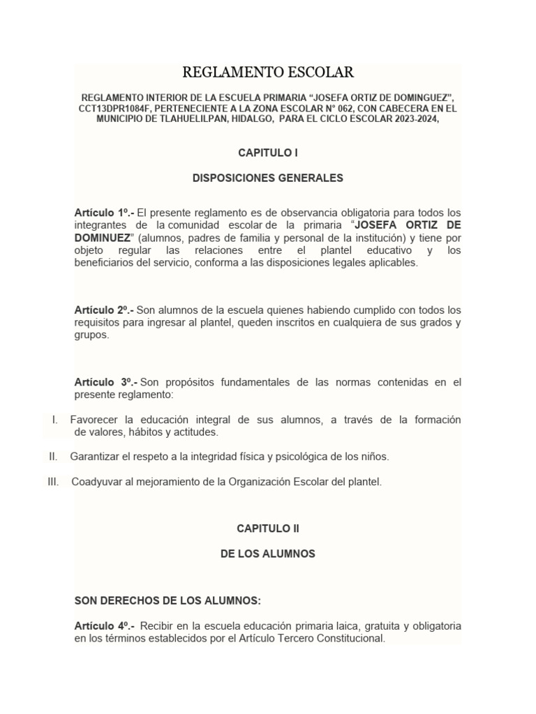 Reglamento Escolar | PDF