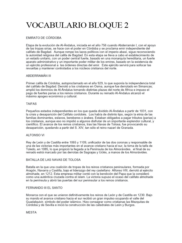 Vocabulario Bloque 2 | PDF