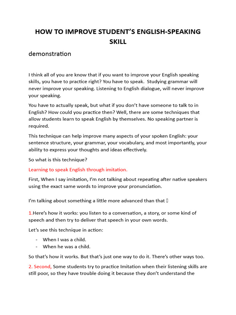 How To Improve Student English-Speaking Skill | PDF | English Language ...