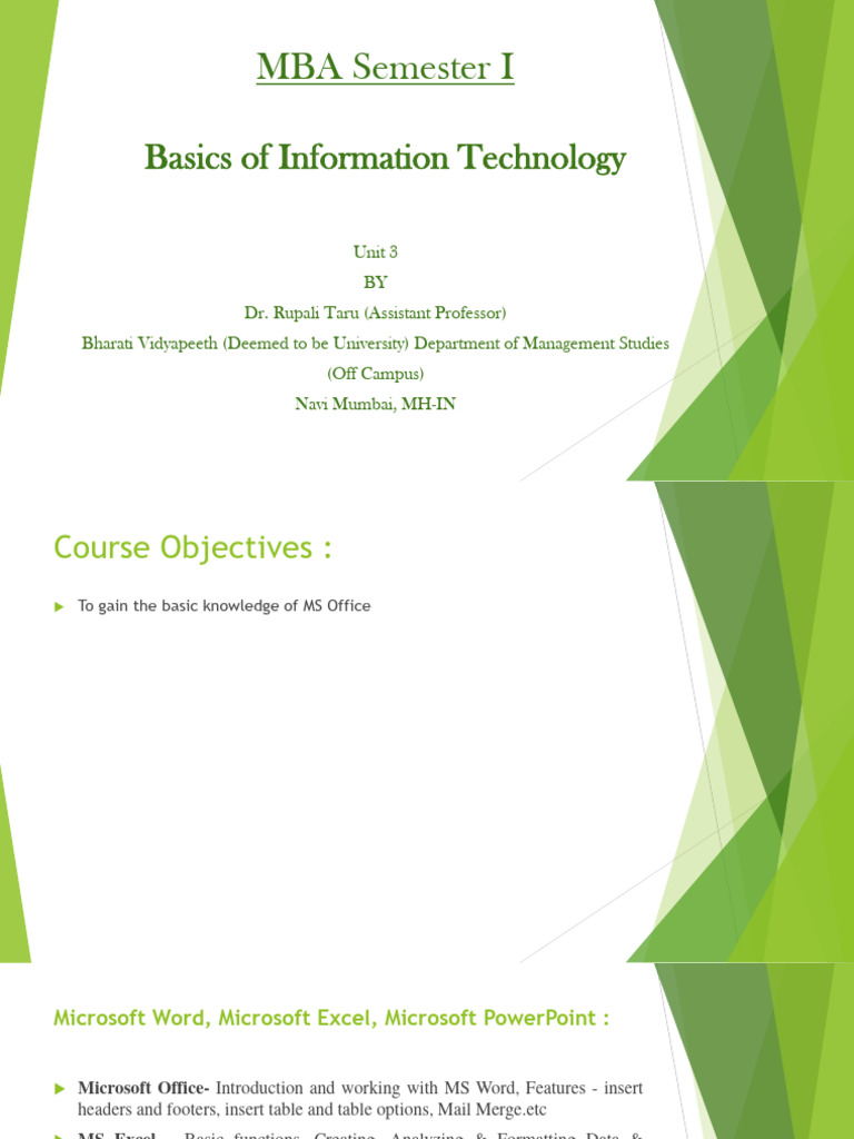 Unit - 3 Microsoft Word Microsoft Excel Microsoft PowerPoint | PDF ...
