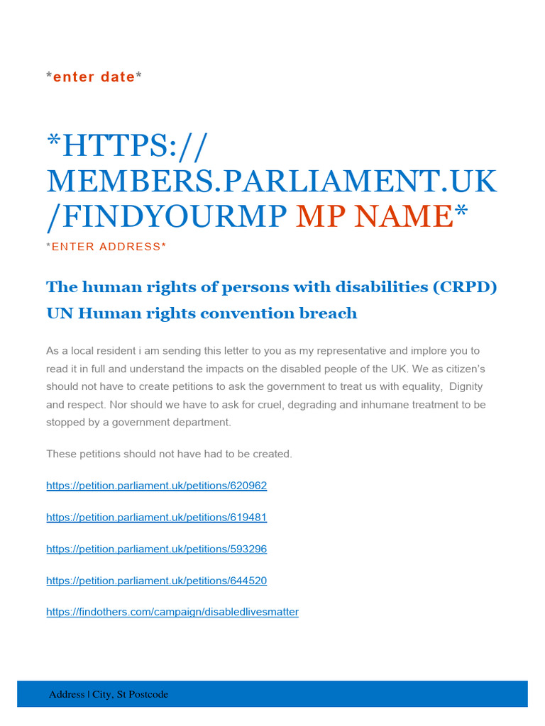 PIP Doc (UK) Copy of DLM Letter To MP | PDF | Welfare | Disability