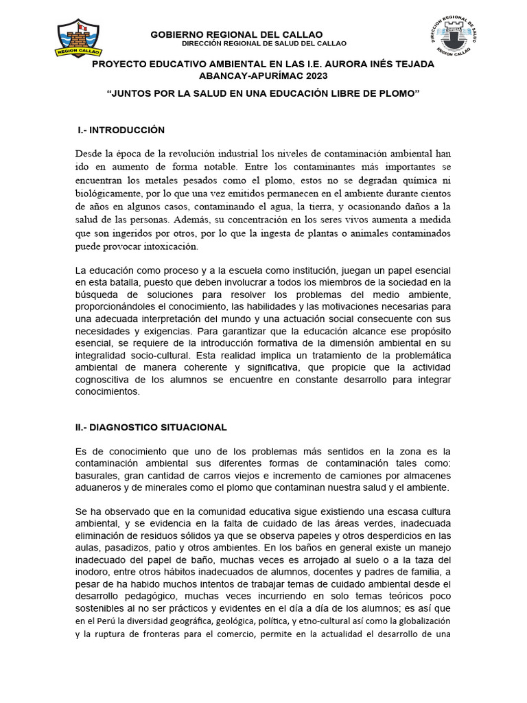 PROYECTO EDUCATIVO AMBIENTAL Final | PDF PROYECTO EDUCATIVO AMBIENTAL Final | PDF