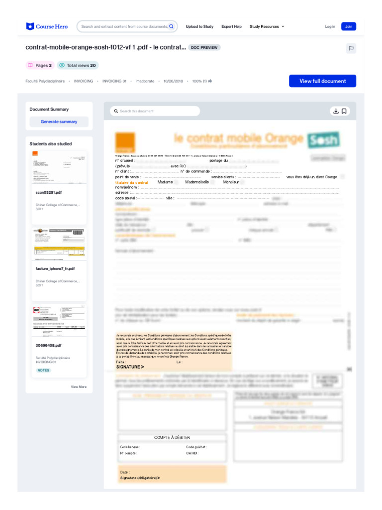 WWW Coursehero Com File 34785749 Contrat Mobile Orange Sosh 1012 vf1pdf | PDF