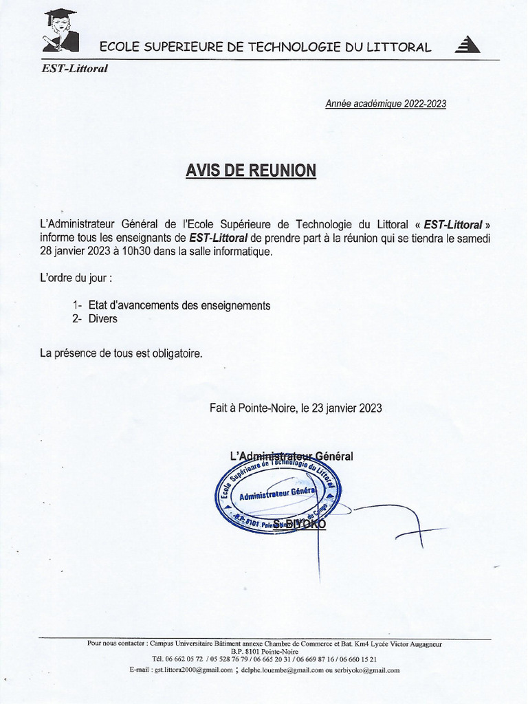 Estl Avis de Reunion 23 01 2023 | PDF