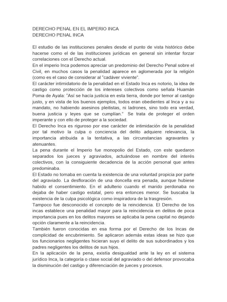 DERECHO PENAL EN EL IMPERIO INCA | PDF | Imperio Inca | Derecho penal