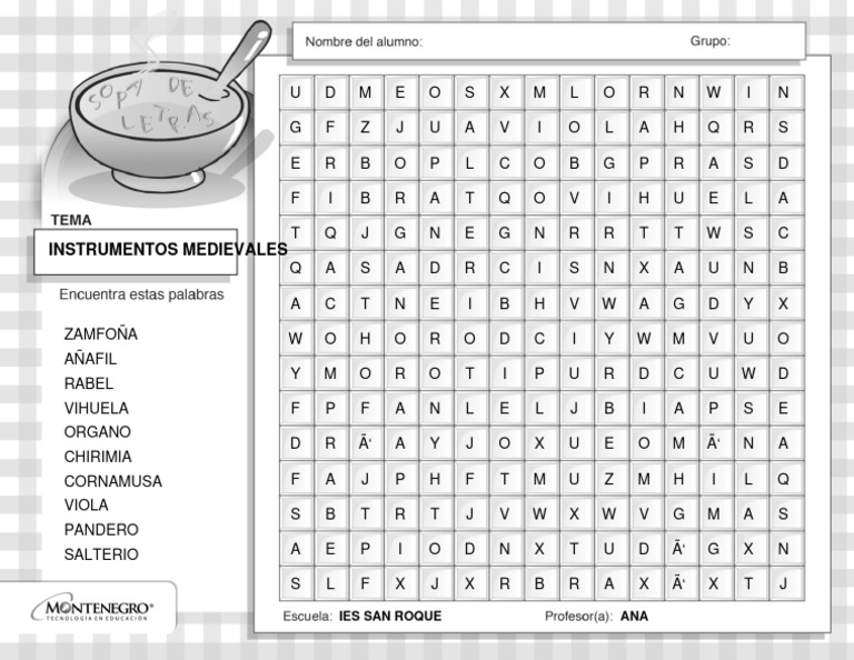 Sopa de Letras Instrumentos Medievales | PDF