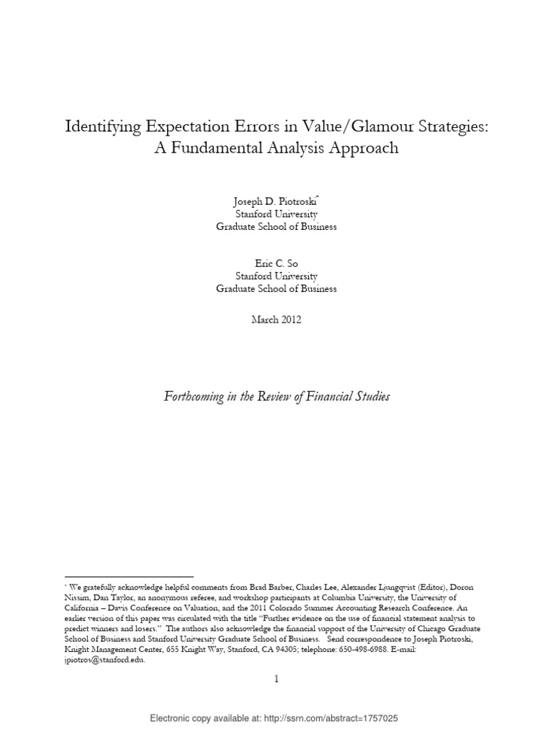 Piotroski Latest Paper | PDF | Investing | Value Investing