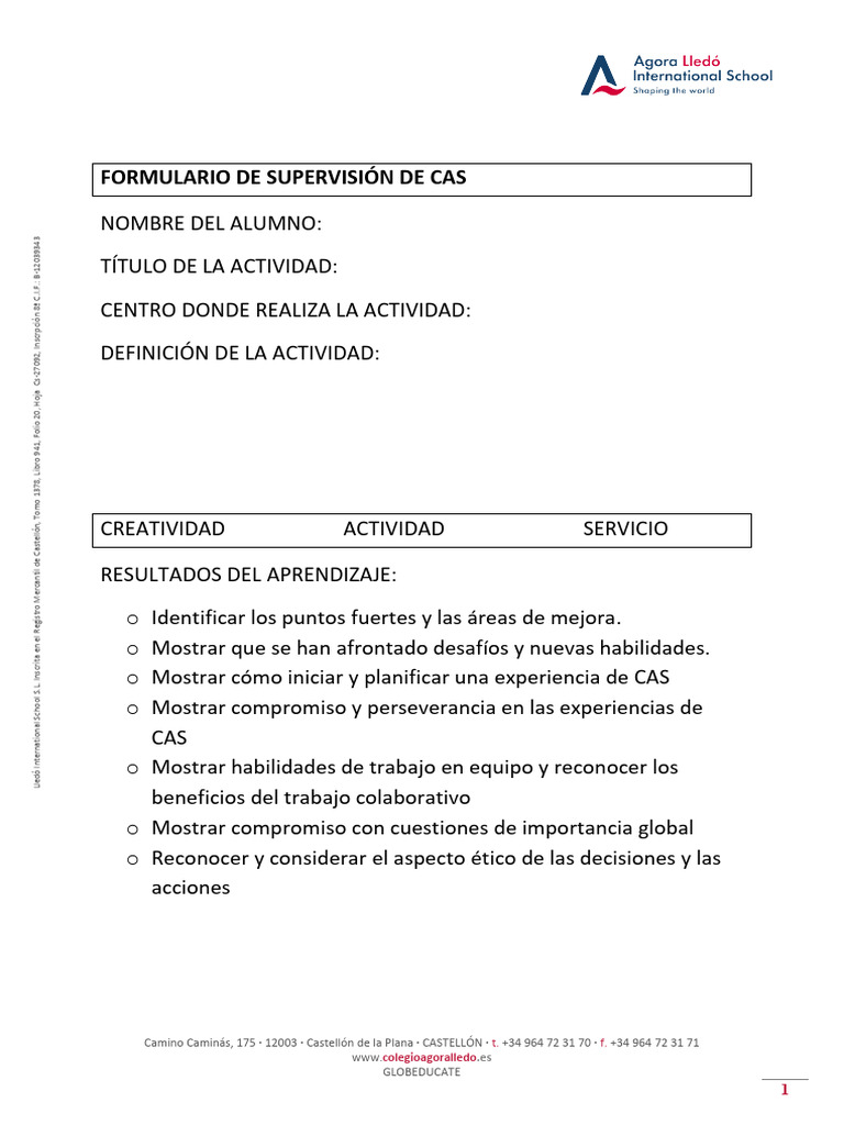 FORMULARIO DE SUPERVISIÓN DE UNA ACTIVIDAD CAS ACTUALIZADO (1 ...