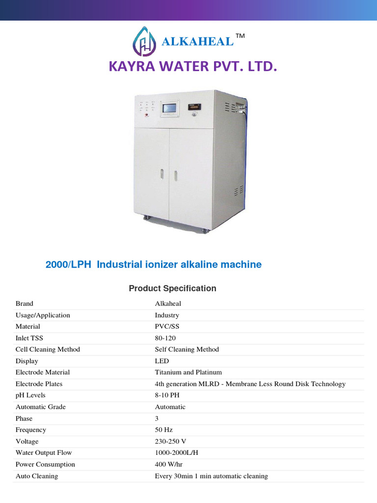 Industrial Alkaline Machine | PDF | Water | Ph