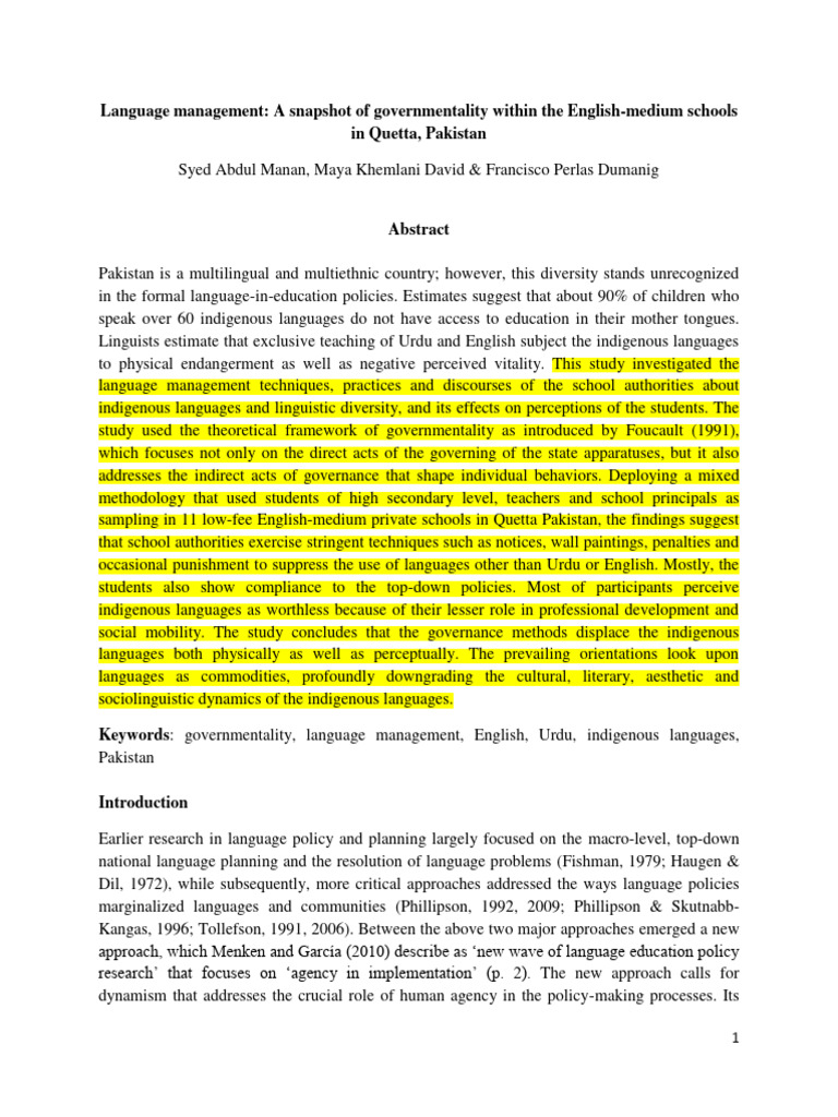 Language Management A Snapshot of Govern | PDF