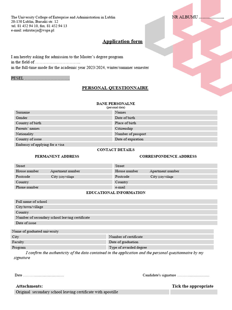 Application Form MA | PDF