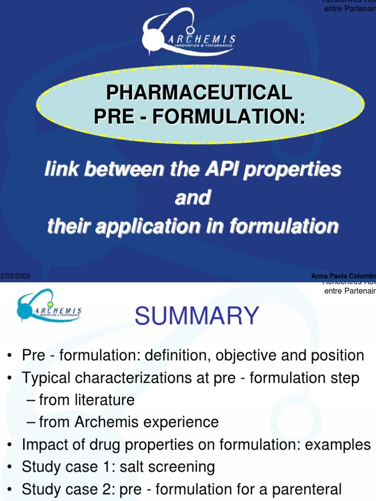 Pre-Formulation Studies for the Development of Parenteral Formulations ...