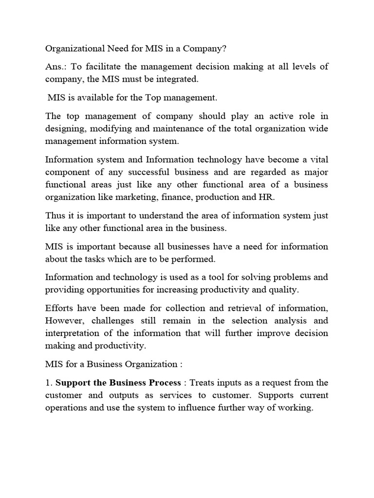 Importance of MIS in Business | PDF
