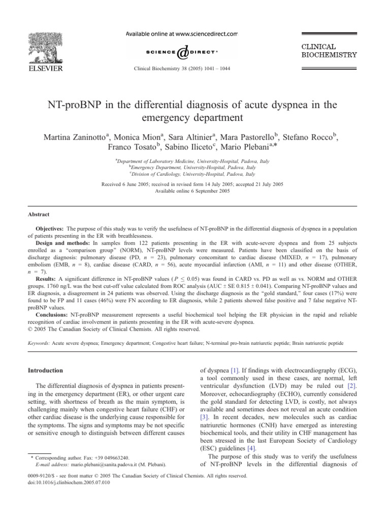 NT-proBNP in The Differential Diagnosis of Acute Dyspnea | PDF