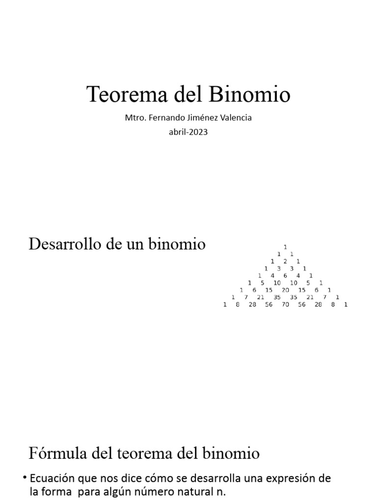 Teorema del Binomio: Fórmulas y Ejemplos | PDF | Combinatoria ...