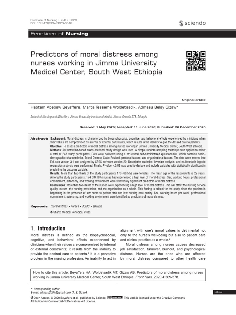 Predictors of Moral Distress Among Nurses | PDF | Nursing | Statistics