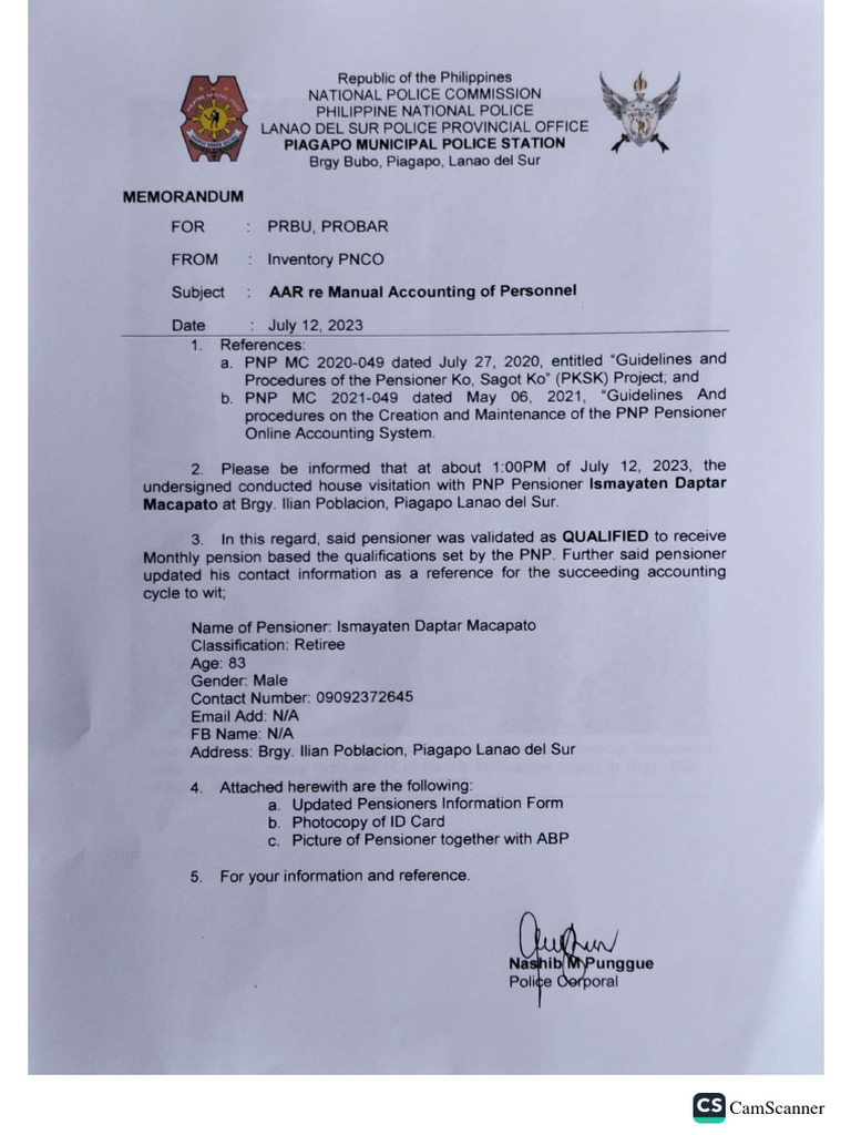 Sample of Aar in Update of Pensioners | PDF