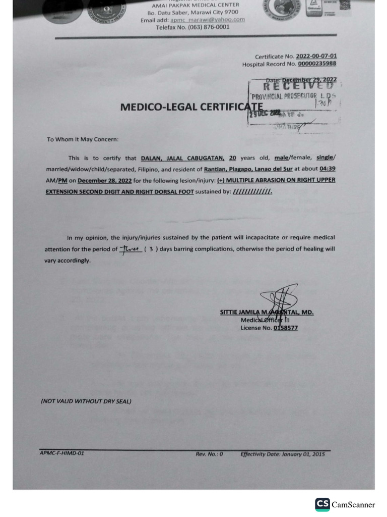 Medico Legal Sample | PDF