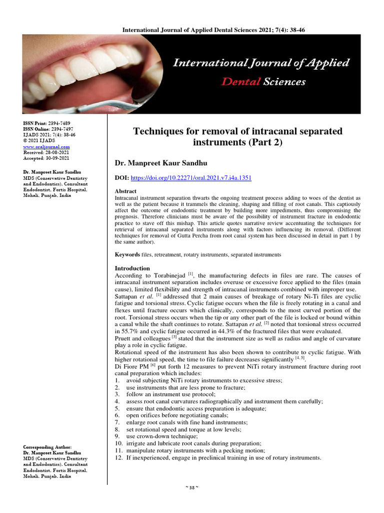 Techniques For Removal of Intracanal Separated Instruments (Part 2) | PDF