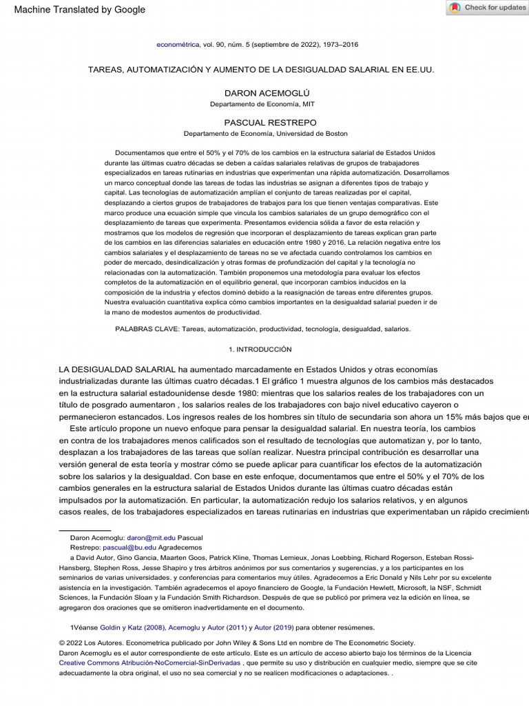 Econometrica - 2022 - Acemoglu - Tasks Automation and The Rise in U S ...