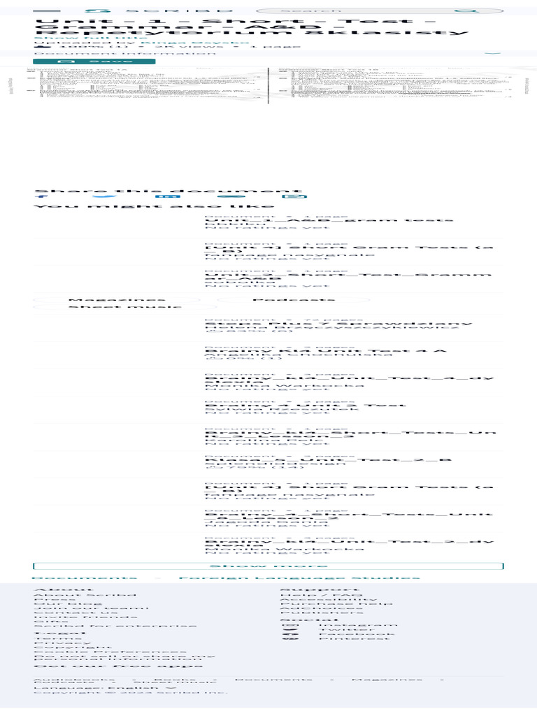 Unit - 1 - Short - Test - Grammar - A&B - Repetytorium 8klasisty PDF | PDF