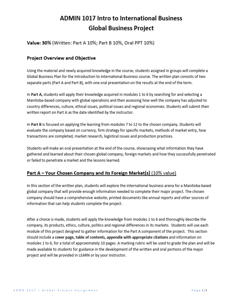 Global Business Plan Assignment | PDF