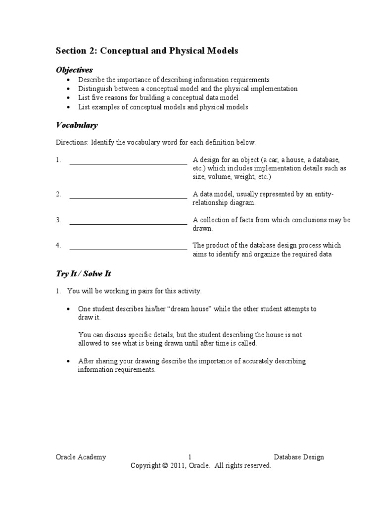 Section 2: Conceptual and Physical Models: Objectives | PDF