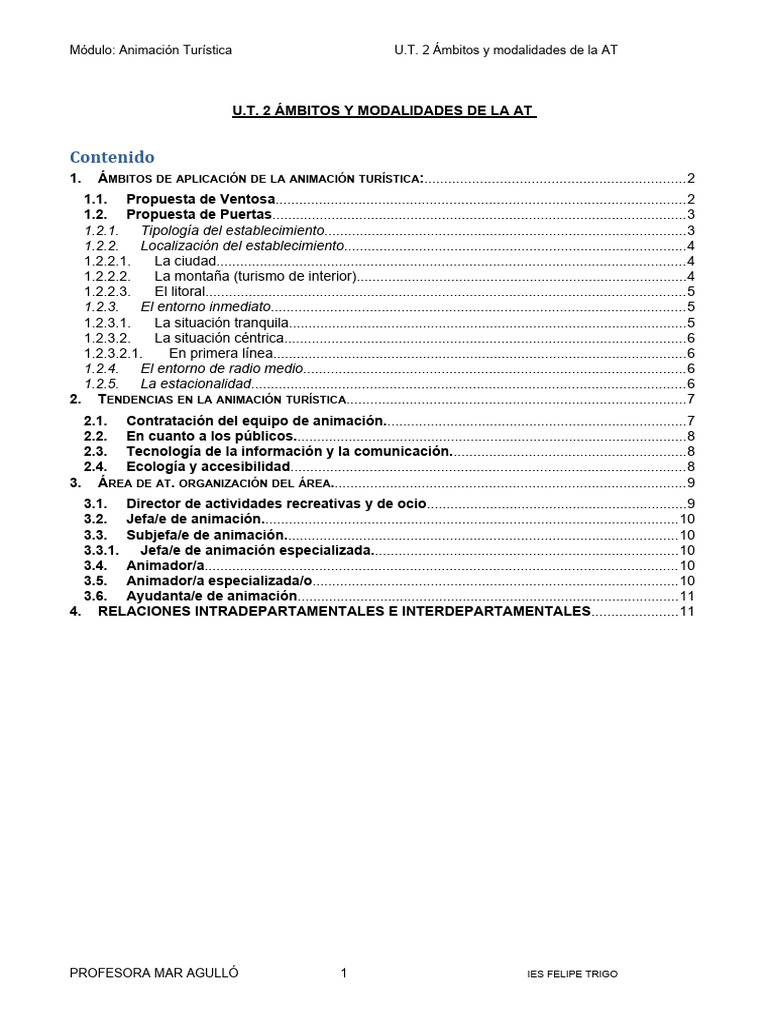 UT2 Ámbitos y Modalidades Aanimacin Turística | PDF