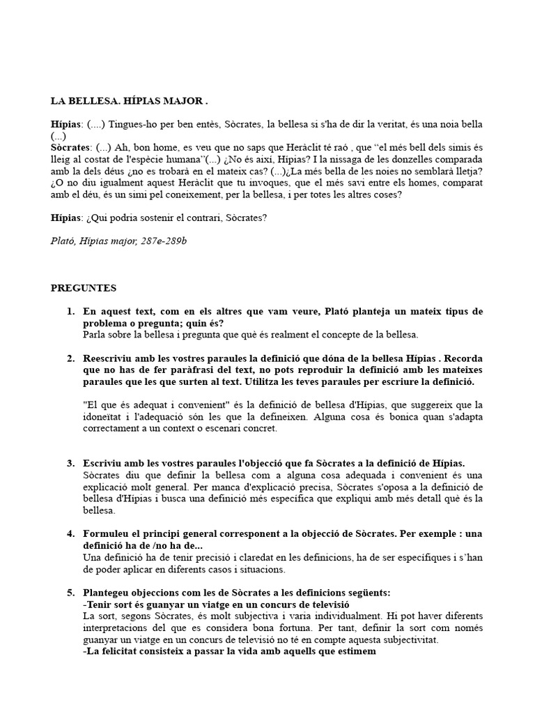 Text Hípias Major. La Bellesa | PDF