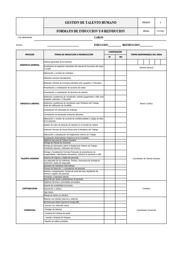 Formato de Induccion | PDF