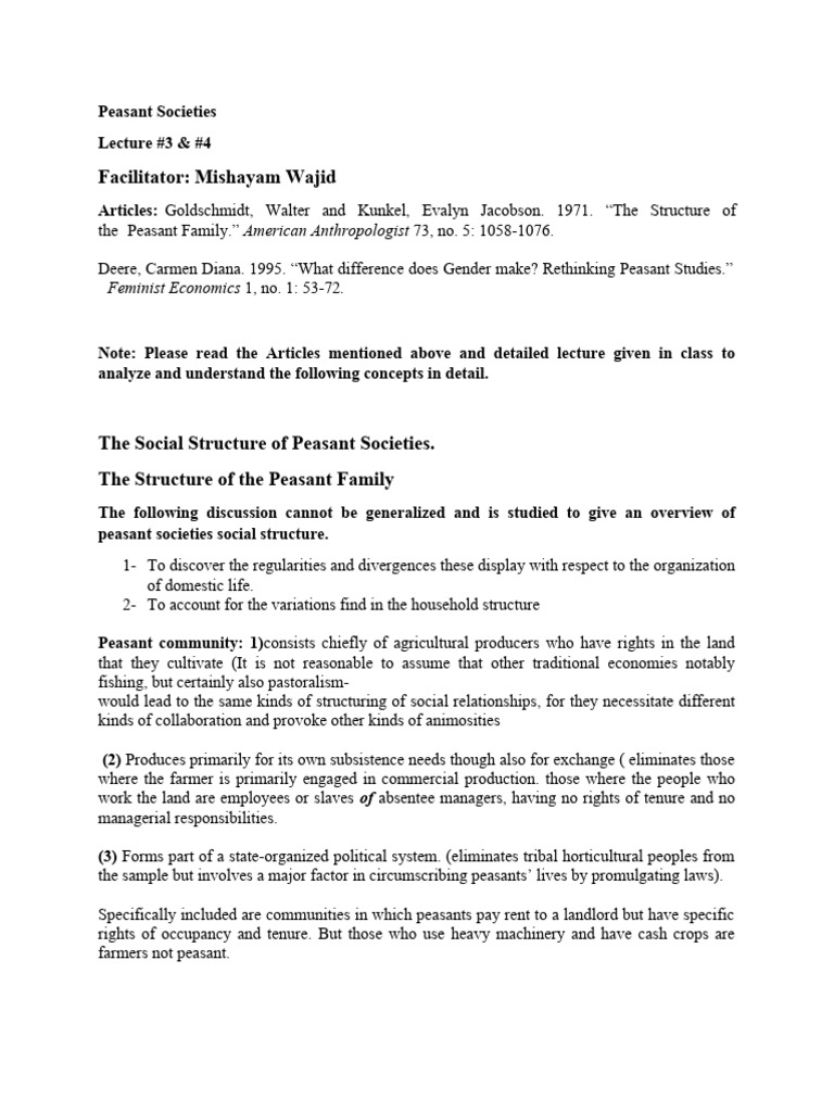 The Social Structure of Peasant Society | PDF | Labour Economics | Society