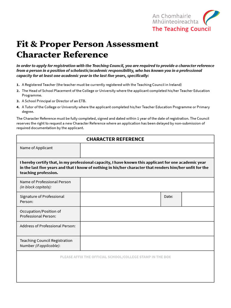 Teacher Character Reference Form | PDF