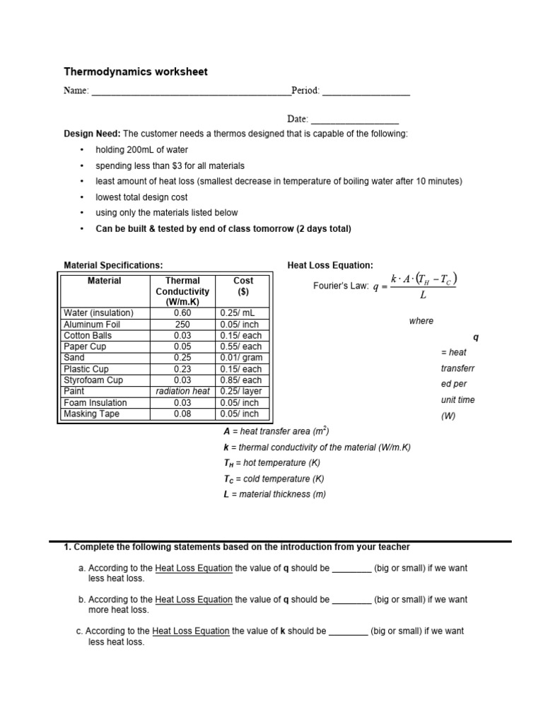 Wsu Heat Worksheet | PDF | Thermal Insulation | Heat Transfer