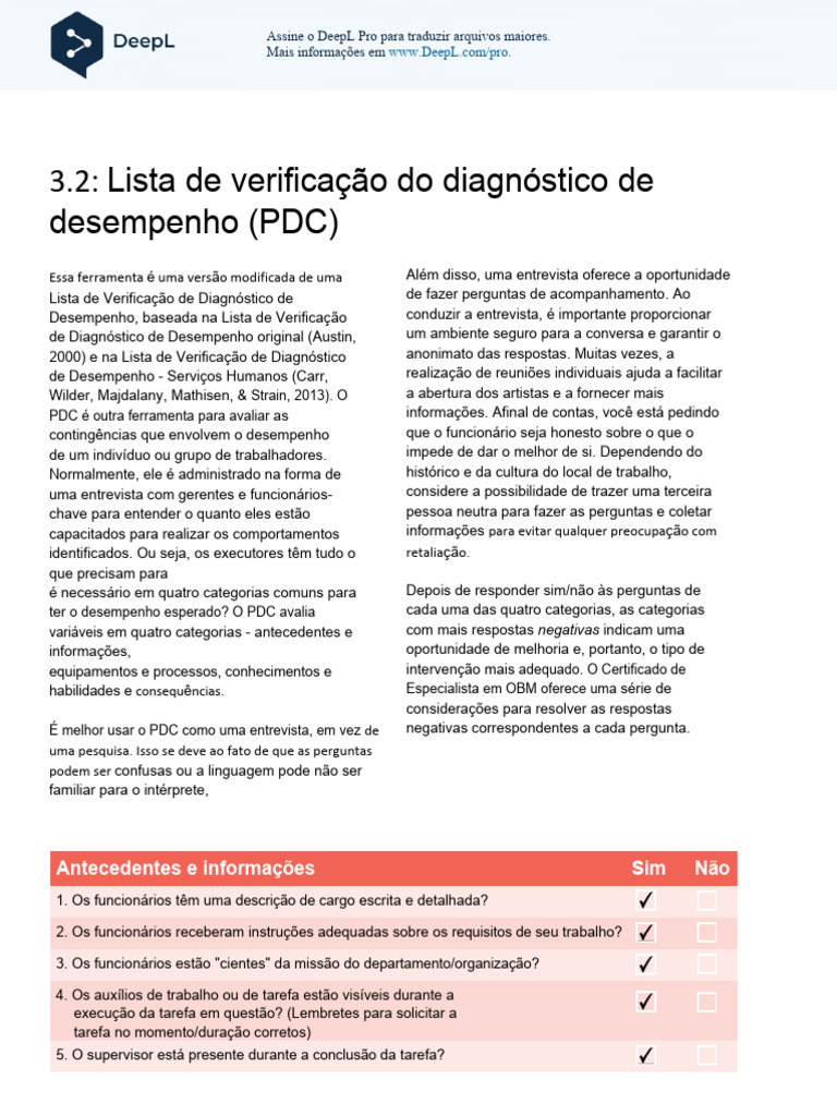 Performance Diagnostic Checklist 2021 Pt Pdf