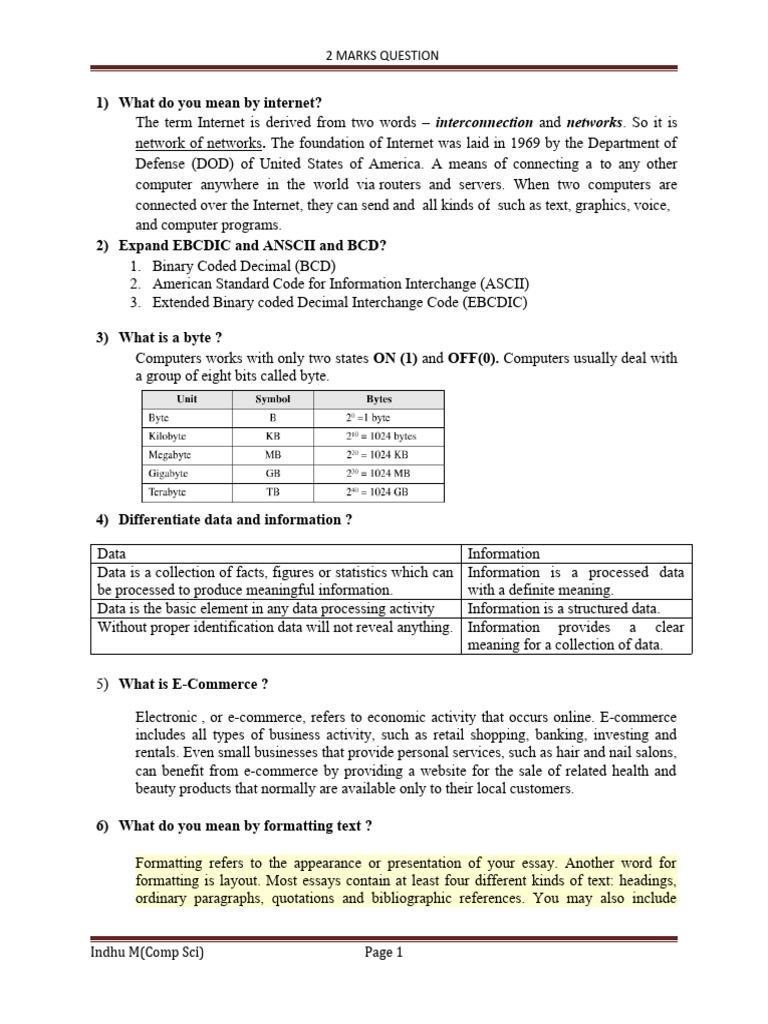 2 Marks Question | PDF | Computer Network | Internet & Web