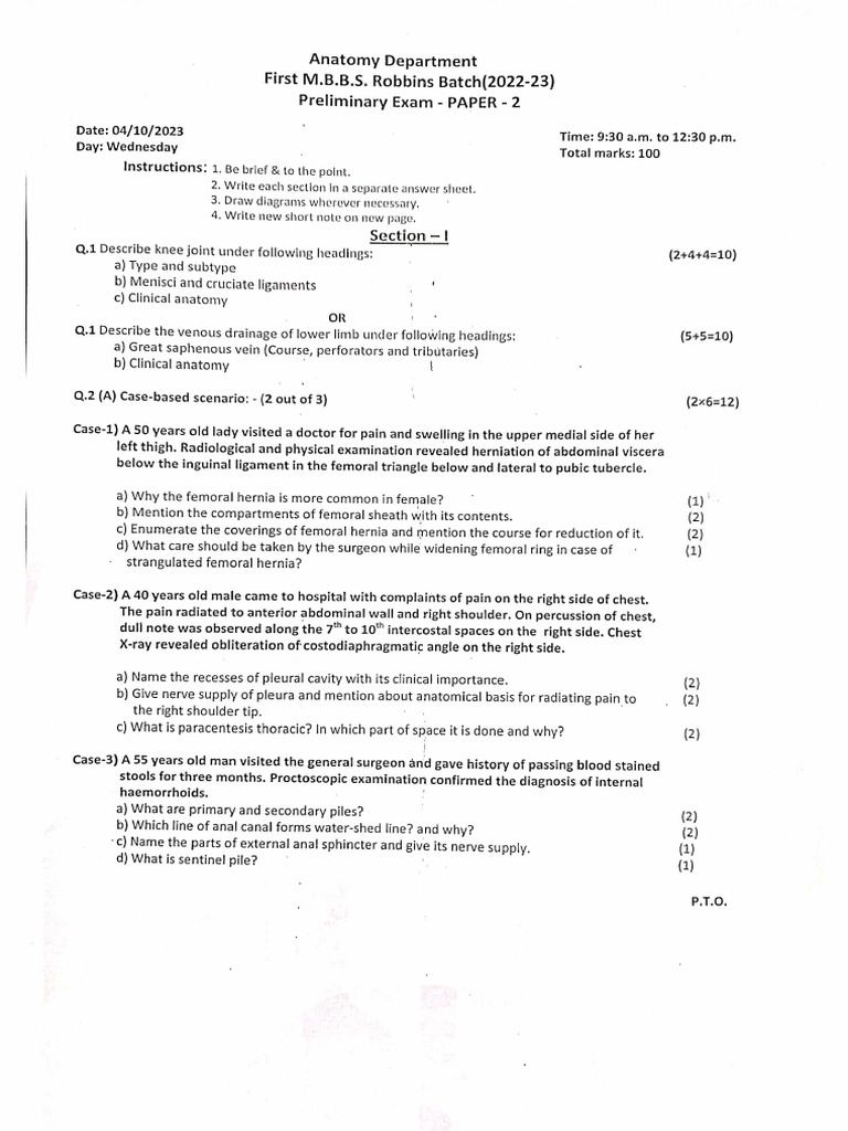 Prelium Anatomy Paper 2 BJMC | PDF