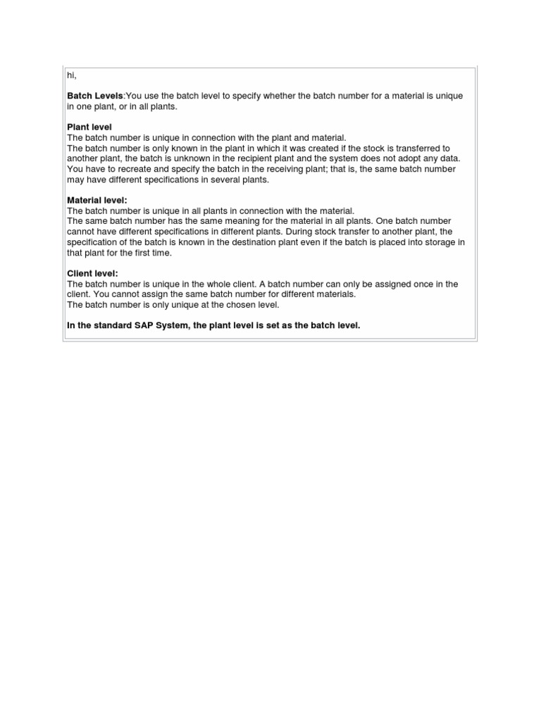 Understanding SAP Batch Levels | PDF