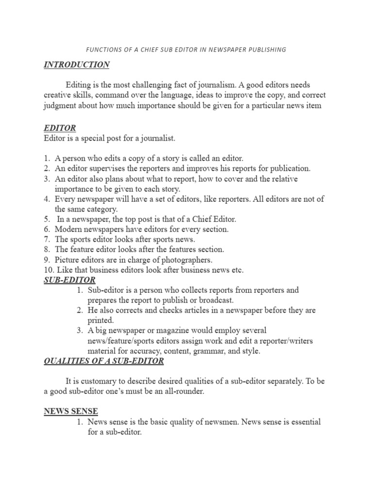 Sub Editor in Newspaper | PDF | Editing | Copy Editing