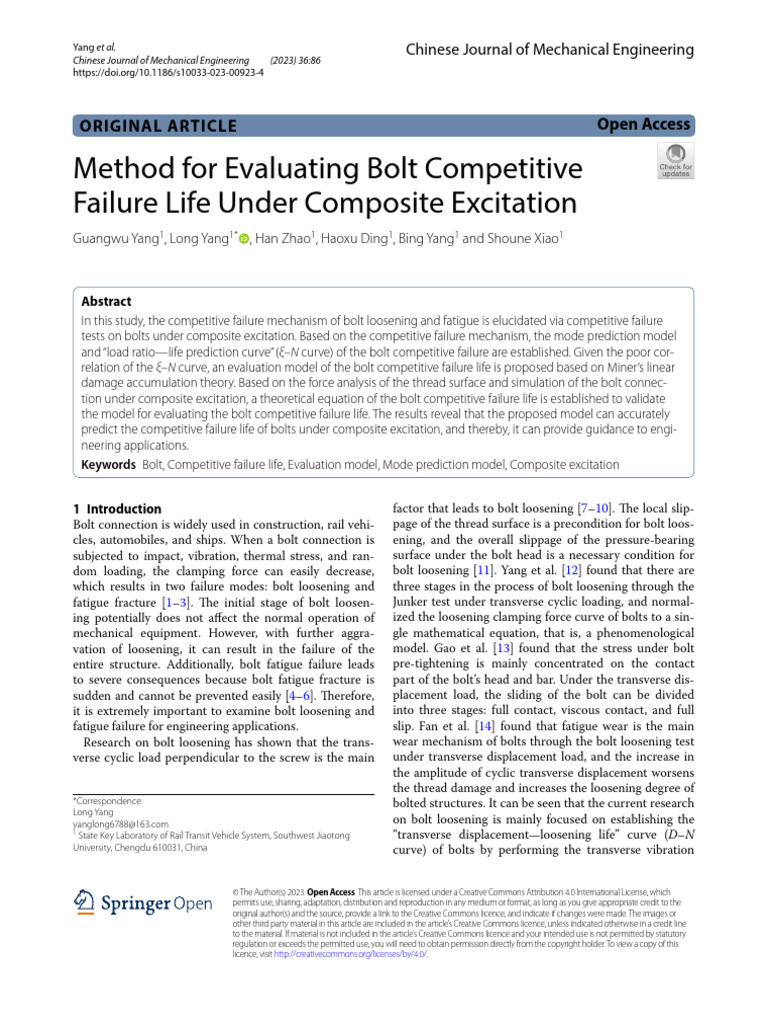Method For Evaluating Bolt Competitive Failure Life Under Composite Excitation | PDF | Fatigue ...