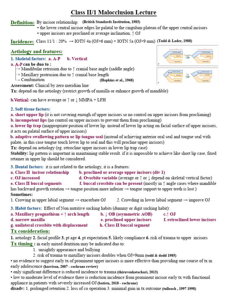 Class Ii 1 Malocclusion Handout Pdf Orthodontics Dental Anatomy