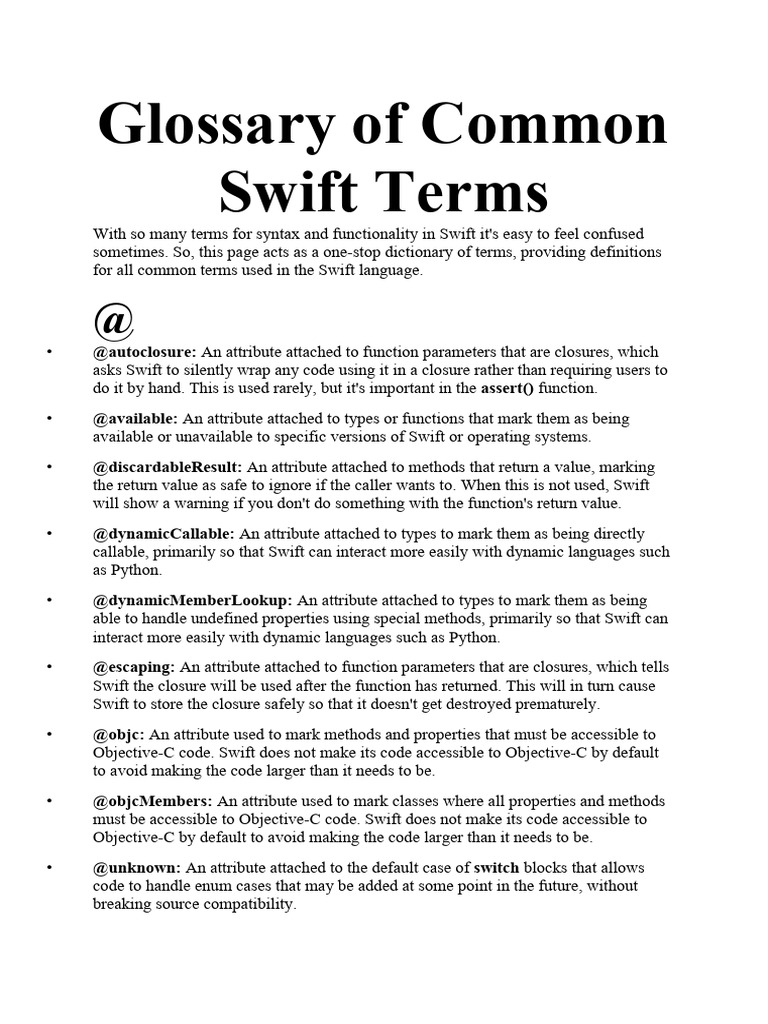Swift Terms Pdf Swift Programming Language Class Computer Programming 4409
