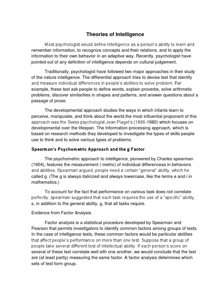 Theories of Intelligence 2 | PDF | Intelligence | Psychometrics