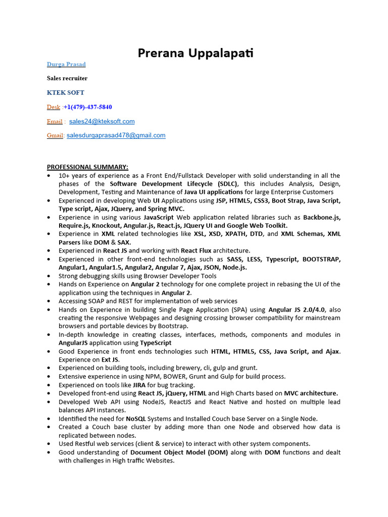 Prerana Updated Resume | Download Free PDF | Java Script | Spring Framework