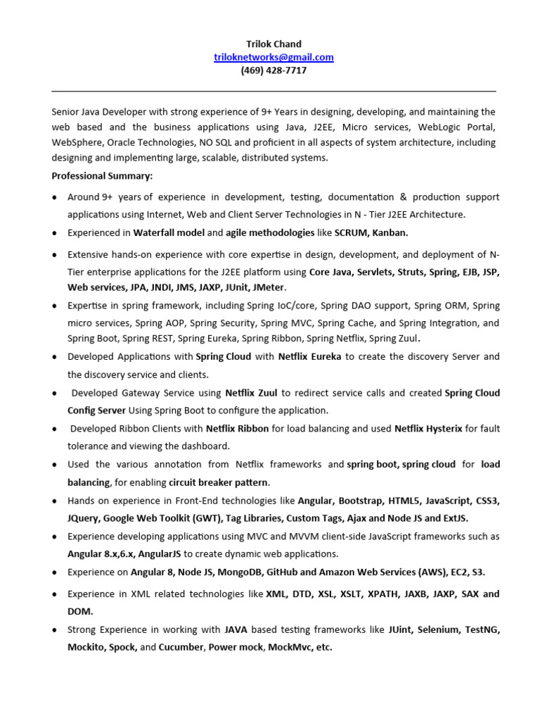 Trilok Resume Download Free Pdf Spring Framework Angular Js 