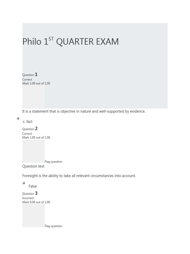 Philo 1st Quarter Exam | PDF | Transcendence (Philosophy) | Immanuel Kant