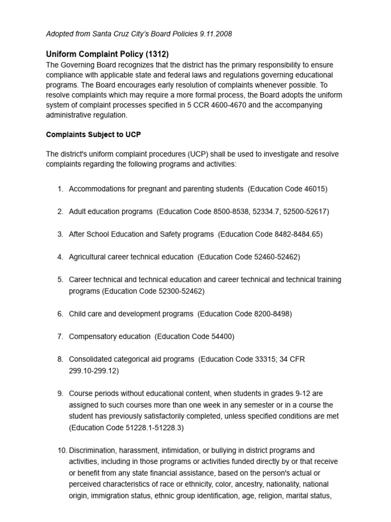 Uniform Complaint Procedures Guide | PDF | Mediation | Alternative ...